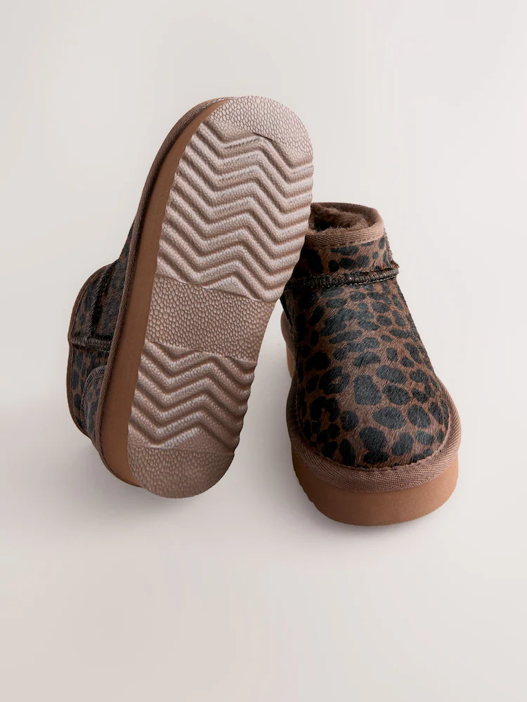 Čokolada Smeđa Leopard Print - Ravni đon Mini Warm Lined Water Repellent Suede Pull-On Čizme