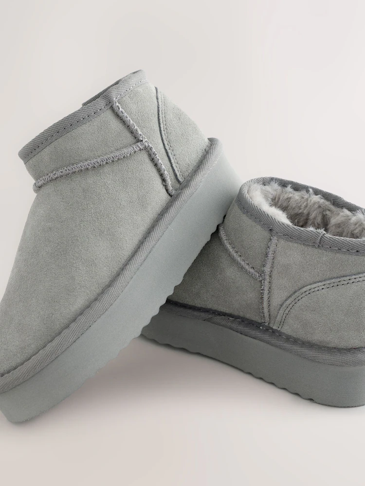 Grey - Ravni đon Mini Warm Lined Water Repellent Suede Pull-On Čizme