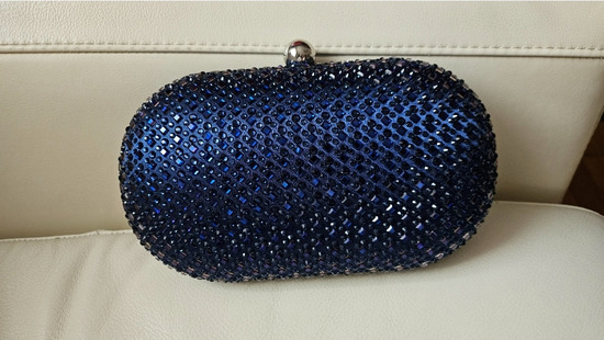 RezNavy Blue Rhinestone Crystal Clutch, novo