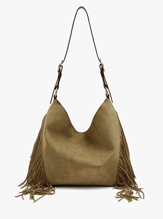 SHOULDER BAG WITH LEATHER-EFFECT AND LONG FRINGES
