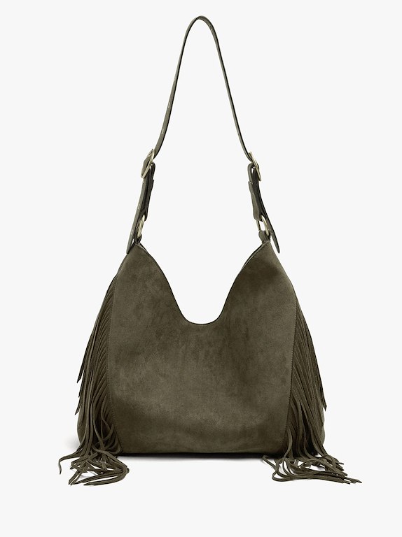 SHOULDER BAG WITH LEATHER-EFFECT AND LONG FRINGES