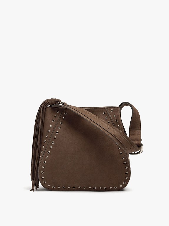 LEATHER-EFFECT SHOULDER BAG WITH FRINGES AND STUDS