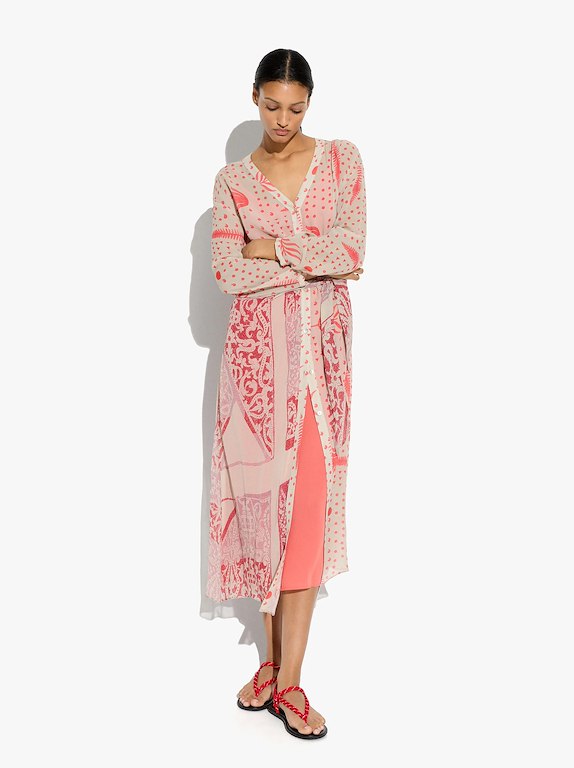 MIDI PRINTED DRESS WITH DRAPED AND KNOT