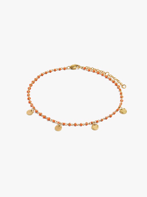 ANKLE BRACELET WITH ENAMEL AND MEDALS - STAINLESS STEEL