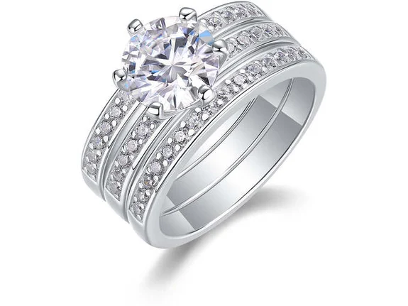 Luxoria Moissanite Noir Mistress Solitaire Moissanite Prsten 2 ct Moissanite Set 3 prstena