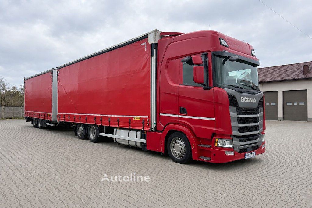 Scania S 500 / ZESTAW PRZESTRZENNY 120 M3 / PRZEJAZDOWY / RETARDER kamion sa klizna zavesa cerada + prikolica sa kliznom ceradom