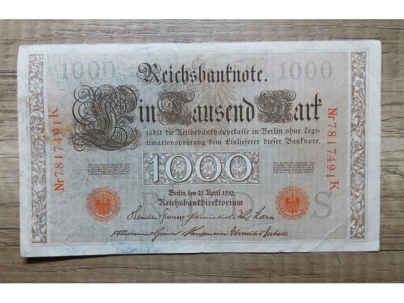 N 244 - Nem. - 1000 rm 1910 crveni pretisak - opis -