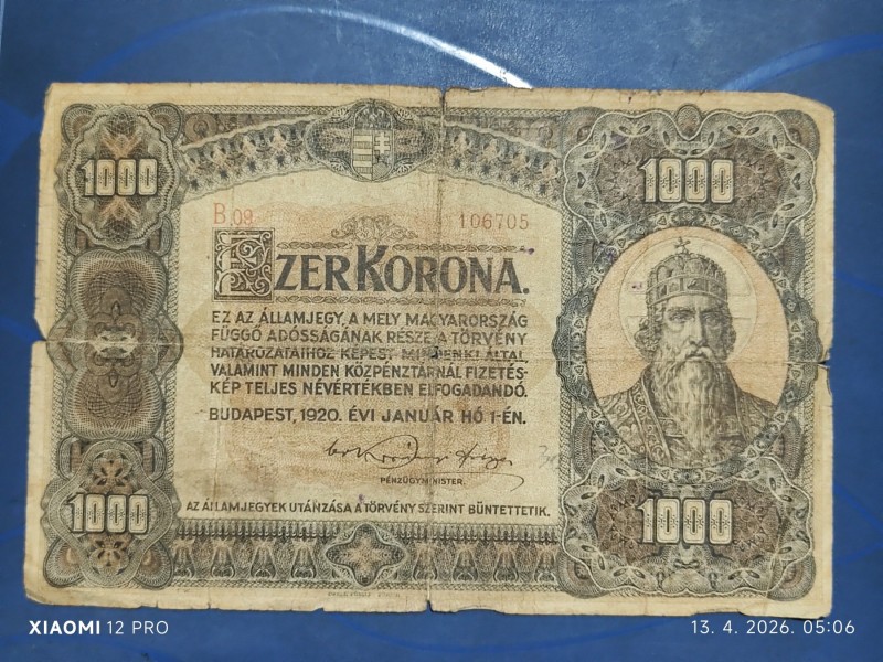 1000 madjarskih kruna .1920 godina