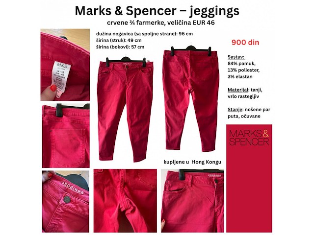 Marks &; Spencer jeggings EU46 – crvene, rastegljive