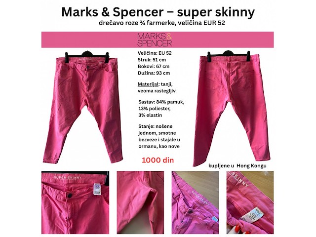 Marks &;; Spencer farmerke EU52 – ciklama roze, skinny