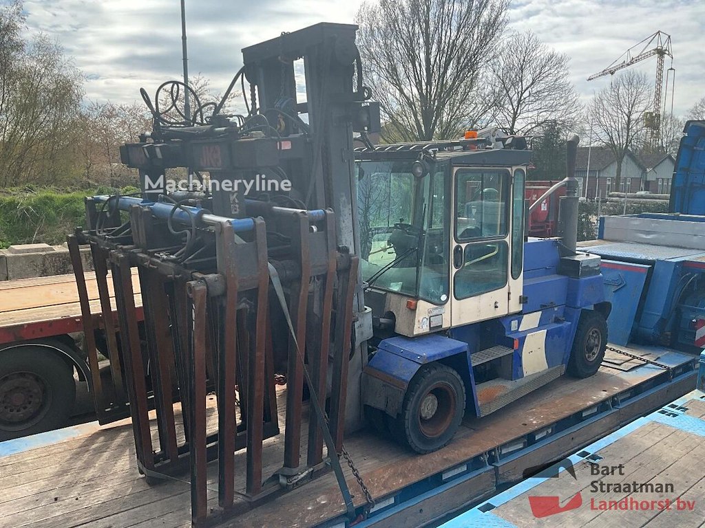 Kalmar DCD 80-9H heftruck met JKB dual clamp stenenklem. Hydrostaat kap dizel viljuškar