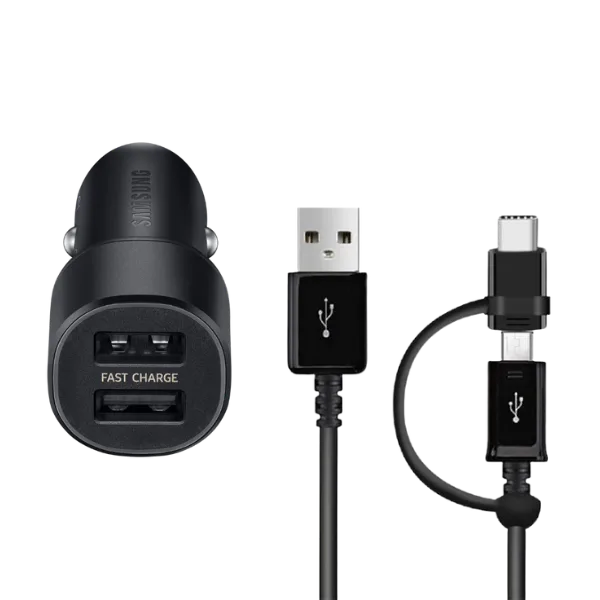 Samsung auto punjač sa kablom MicroUSB + Type C 15W (EP-L1100-WBE) Crni