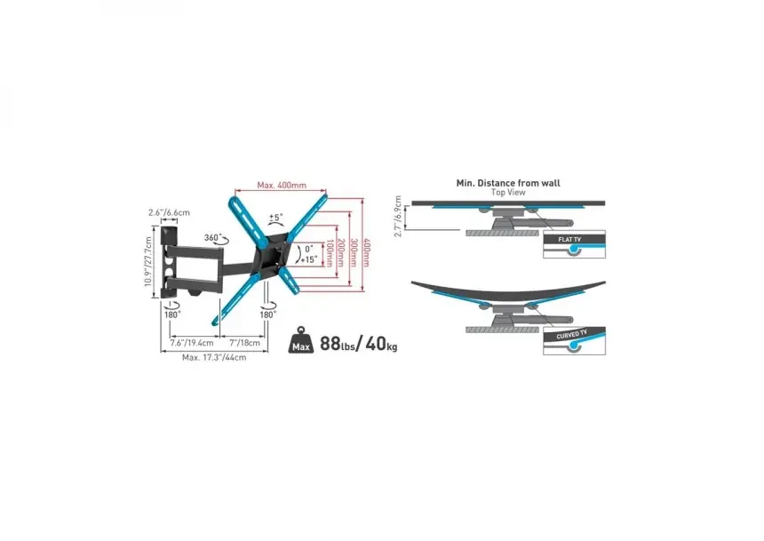BARKAN 3400W.W LCD TV zglobni zidni nosač do 65 inča za ravne i zakrivljene televizore