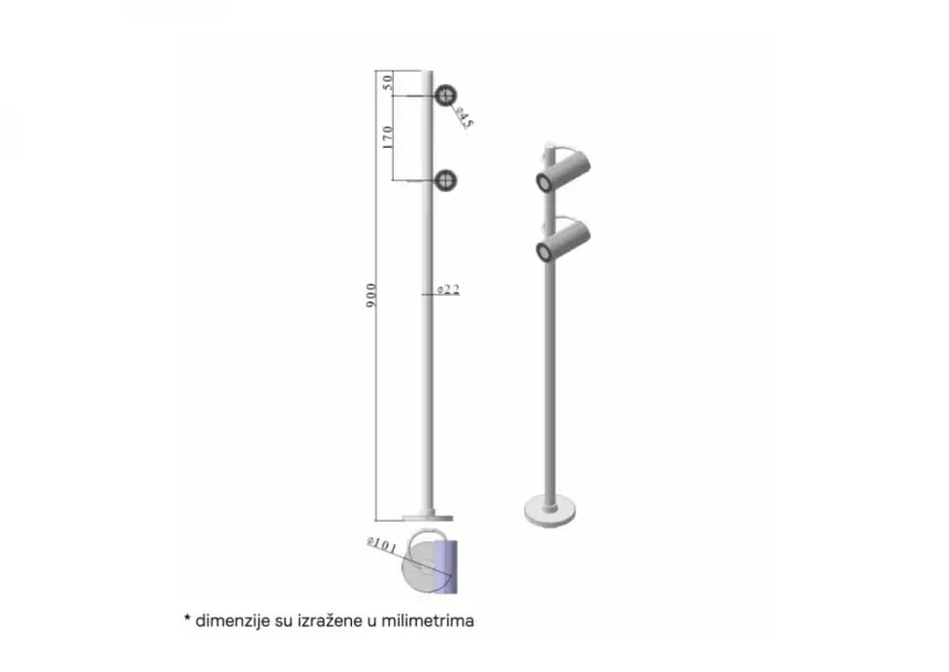 DAWN LED SVETILJKA 0225-2 STUBNA 12W 3000K IP65 SIVA
