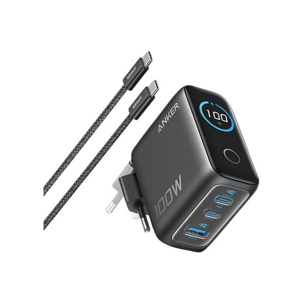 ANKER Punjač 100W, brzi punjač, 3-porta (2x USB-C i 1x USB-A), tamno siva