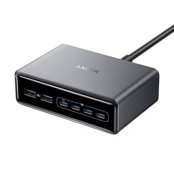 ANKER Punjač Prime 200W, brzi punjač, 6-portova (4x USB-C i 2x USB-A), srebrna