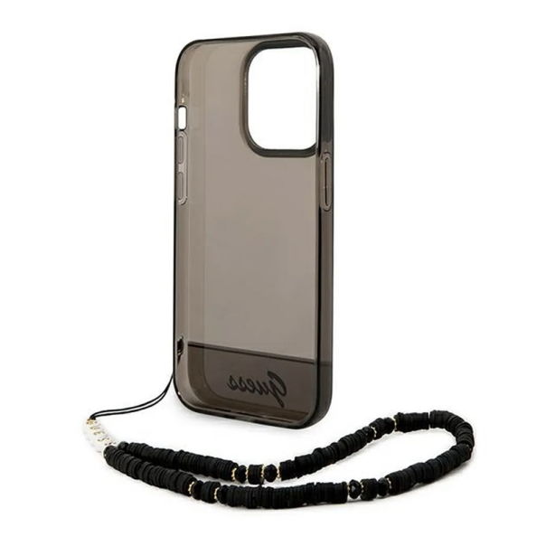 Maska za iPhone 14 Pro hardcase Translucent Pearl Strap Guess crna