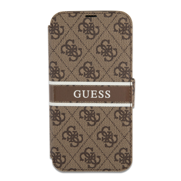 Maska za iPhone 13 braon na preklop Guess Bk Pu 4G Stripe