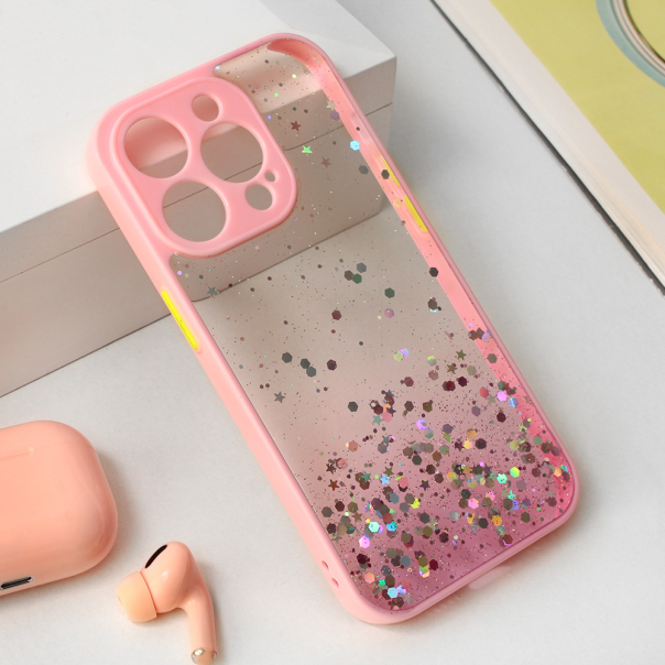Maska za iPhone 15 Pro 6.1 Frame Glitter roze