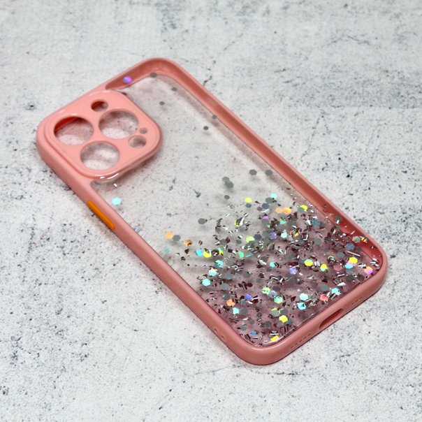 Maska za iPhone 13 Pro 6.1 Frame Glitter roze