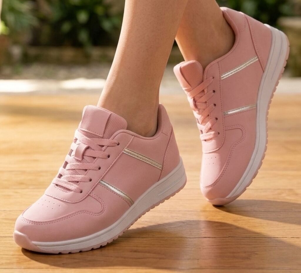 Ženske patike u puder‑roze boji - Dizajn: klasičan „sneaker“ stil sa