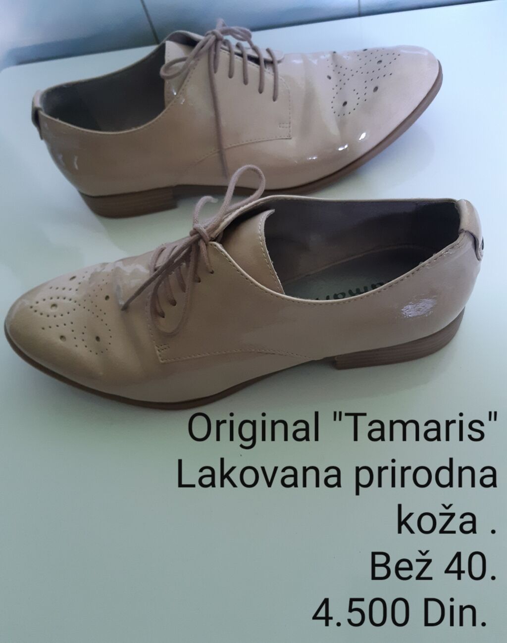 Original Tamaris ženske oksford cipele - Materijal: prirodna lakovana
