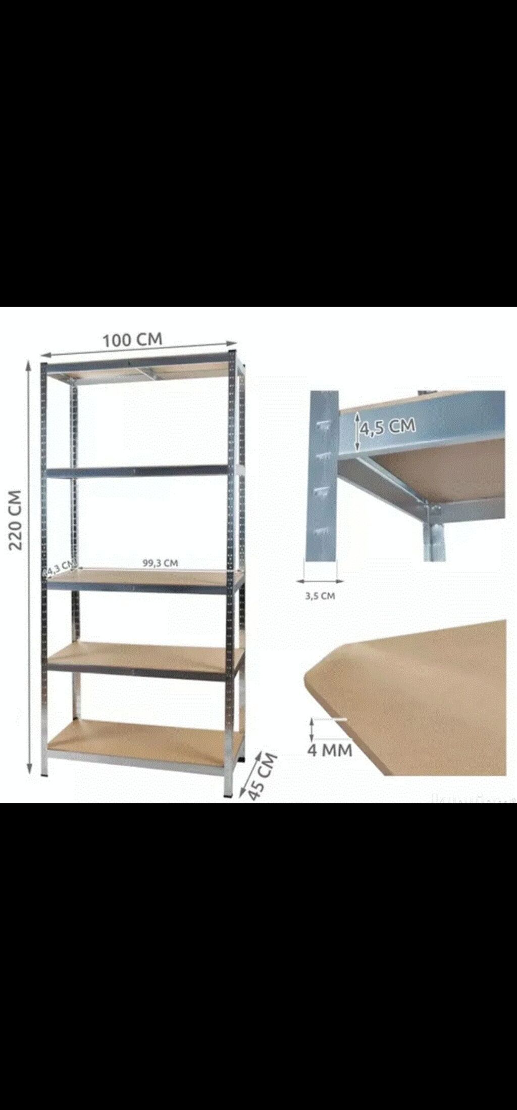 Metalna montažna polica 220x100x45cm 875kg 1518Tehnički podaci