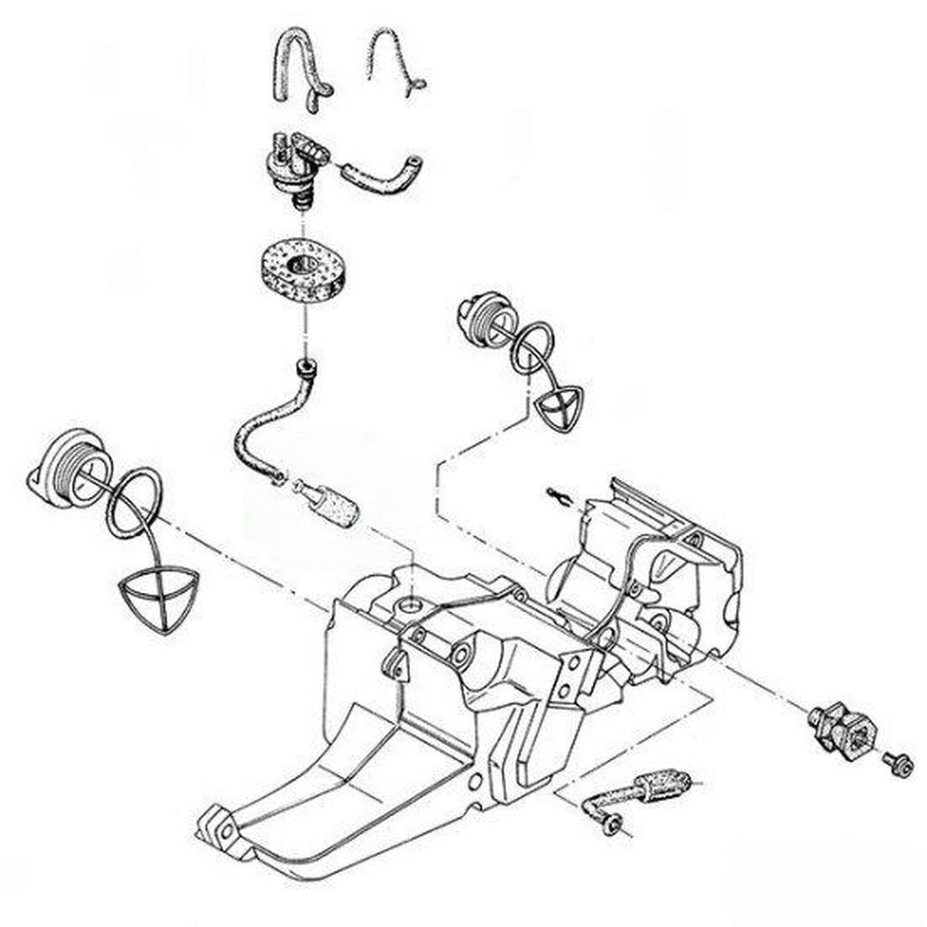 Rezervoar goriva sa pripadajućim crevima i komponentama za motorne