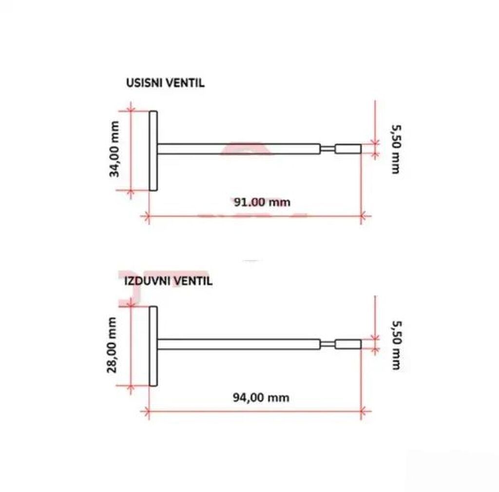 Set usisnih i izduvnih ventila za motor – specifikacije: - Usisni