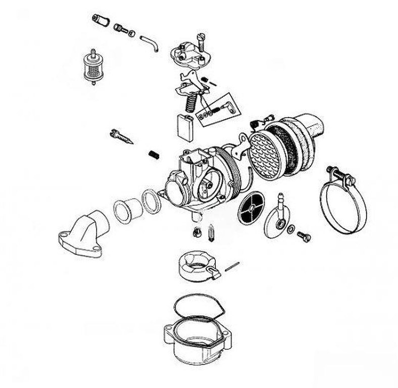 Prikazana je dijagramska šema raspršivača sa svim njegovim