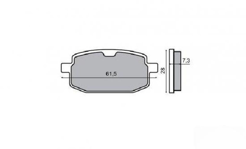 Pločica za kočnice dimenzija 61,5 mm dužine, 28 mm širine i 7,3 mm