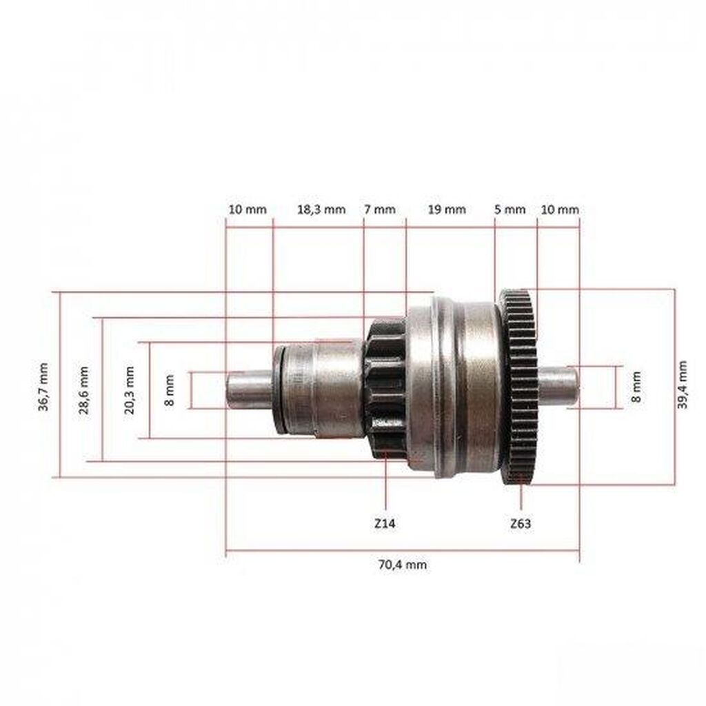 Bendix startera sa dimenzijama prikazanim na slici. Ovaj starter