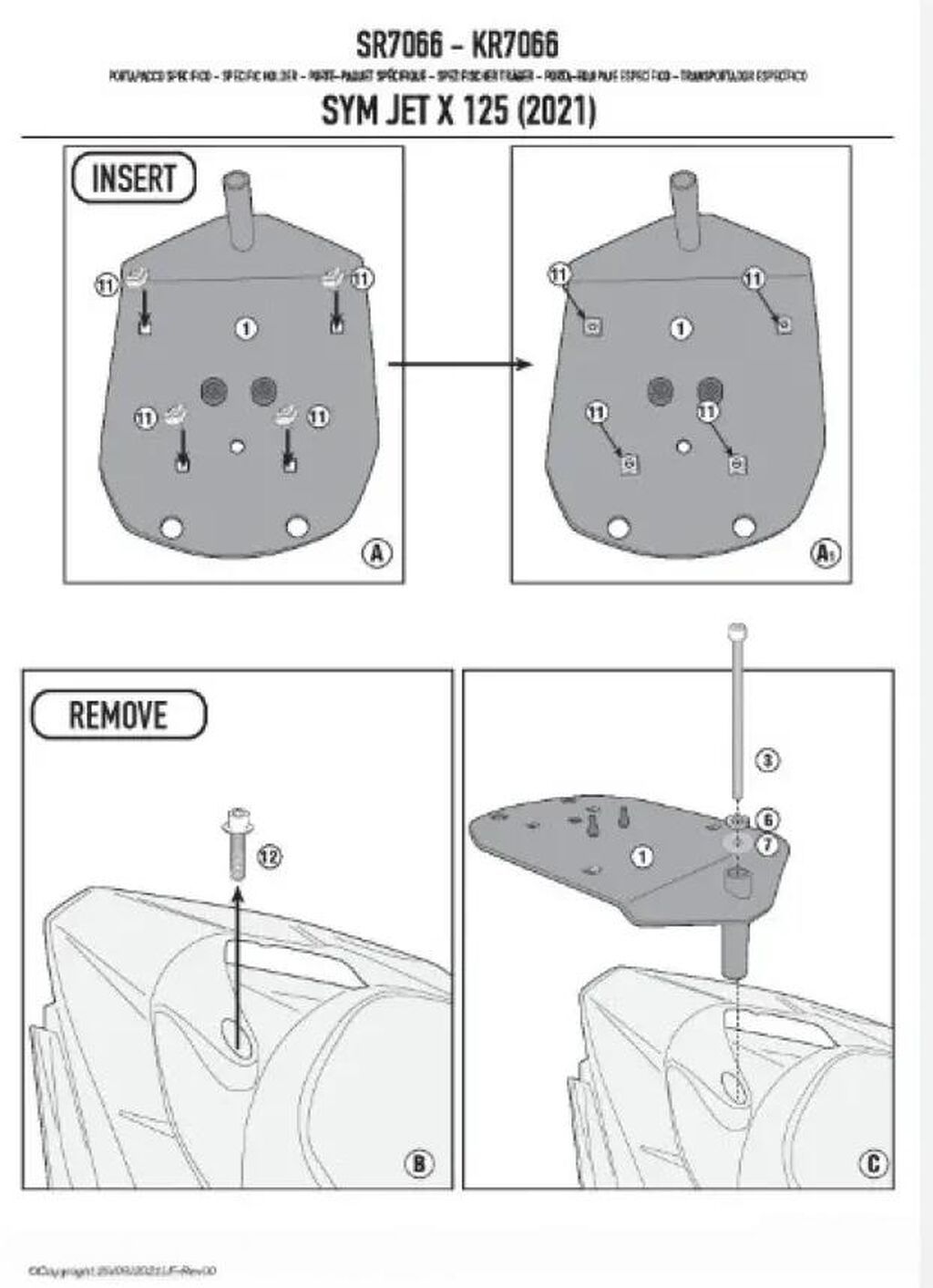 Original SYM nosač/ploča za top case – Jet X 125 (2021–). Model