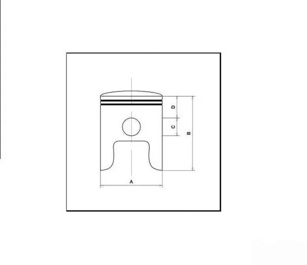 Tehnički crtež prikazuje klip motora sa jasnim obrisima i dimenzijama