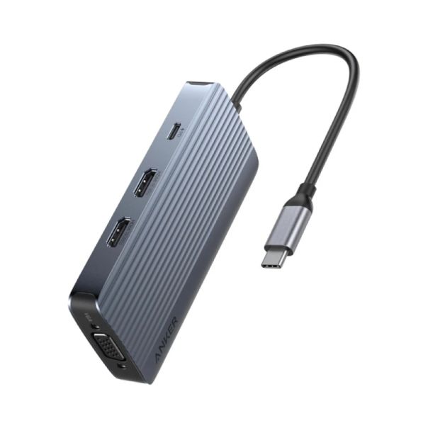 ANKER USB-C Data Hub, 8u1, Triple Display, PD 85W doking stanica siva