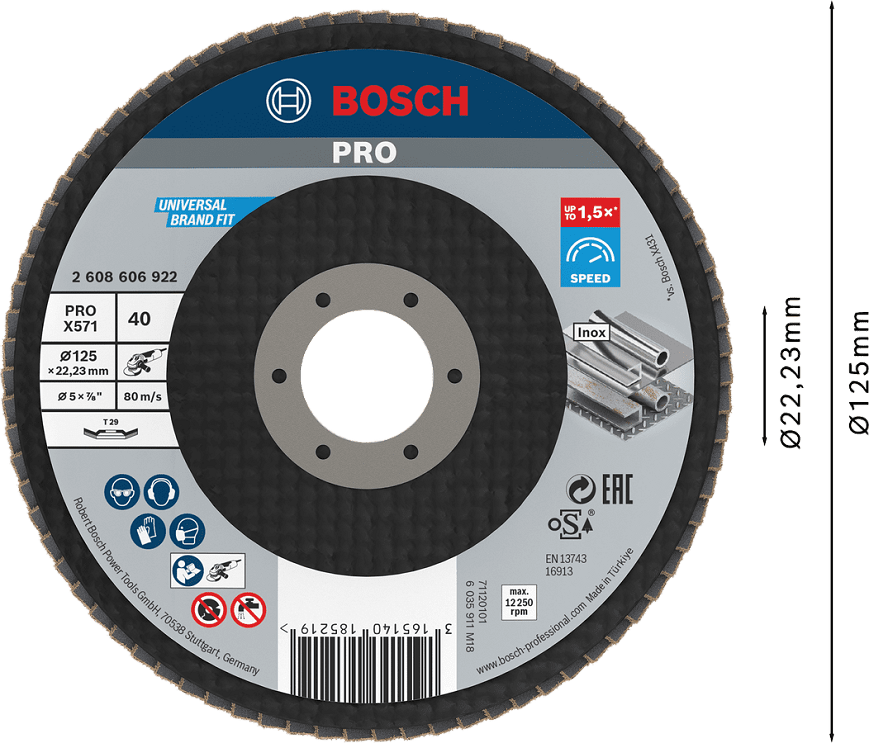 Bosch PRO X571 lamelna brusna ploča, pod uglom, 125 mm, G40