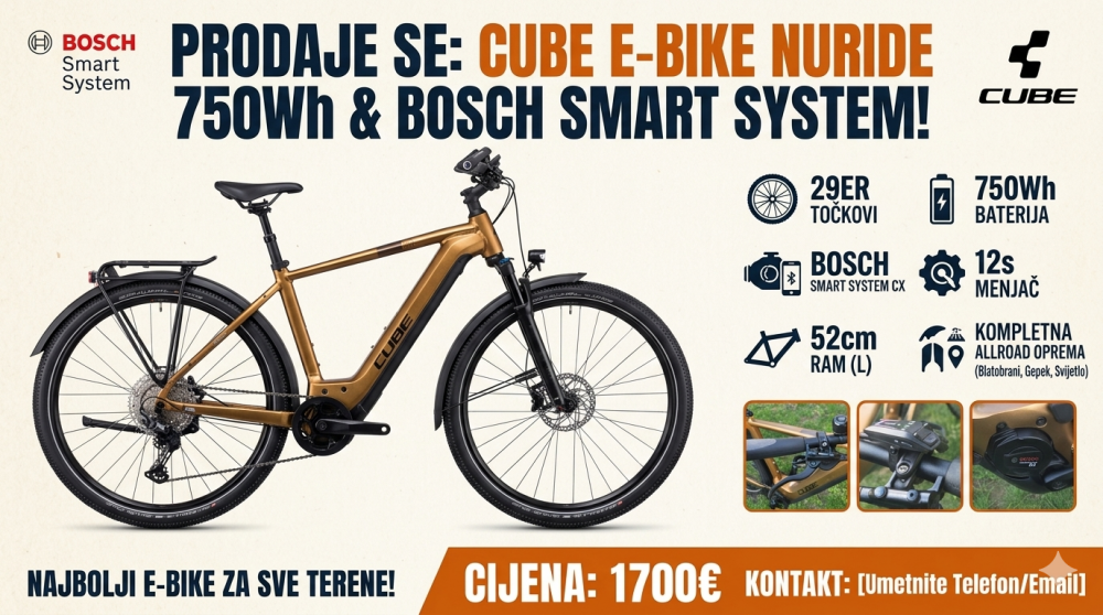 Cube ebike bicikl 29er , 750wh, Bosch Smart sistem