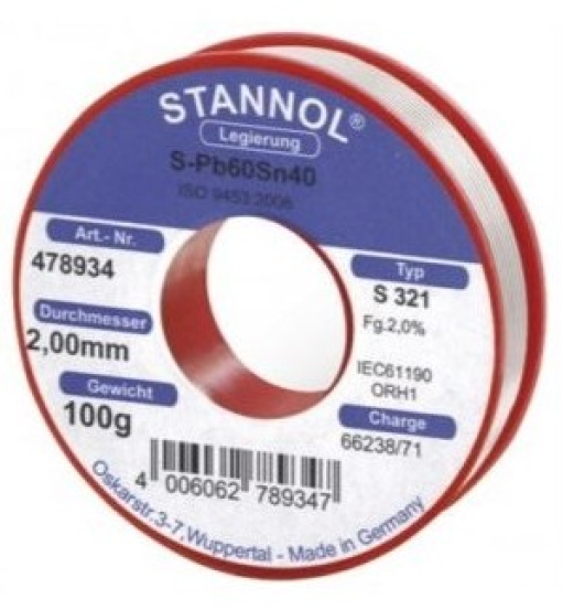 Stannol Tinol žica za lemljenje (kalaj), Sn40/Pb60, 2mm, 1000g