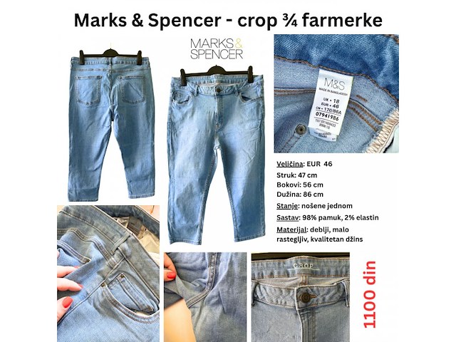 Marks &; Spencer farmerke EU46 – svetlo plave crop 3/4