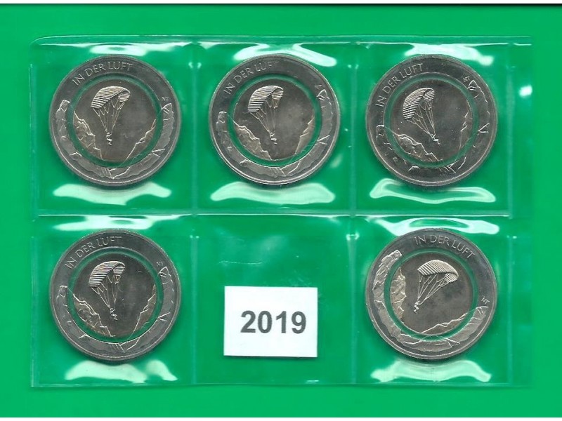 Nemačka 10 Euro Serija 2019 komplet, ADFGJ UNC