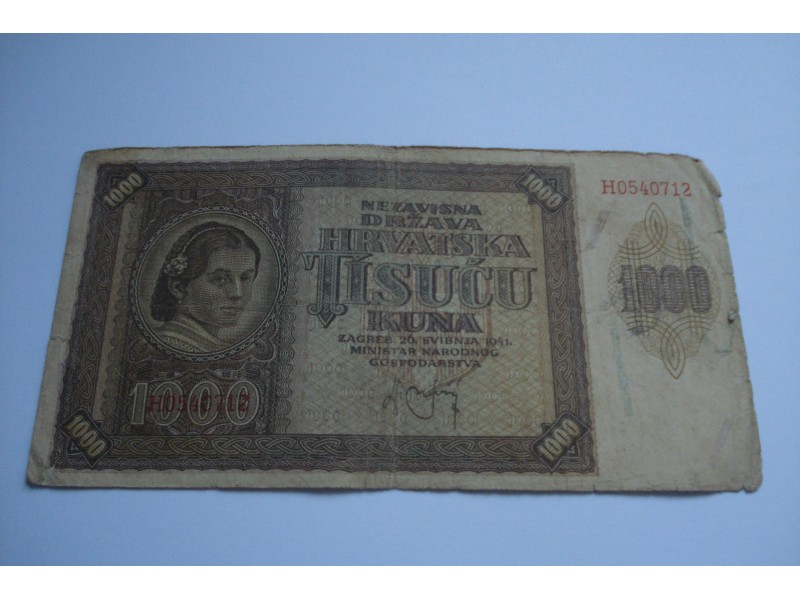 NDH - 1000 KUNA - 1941 - RATNA