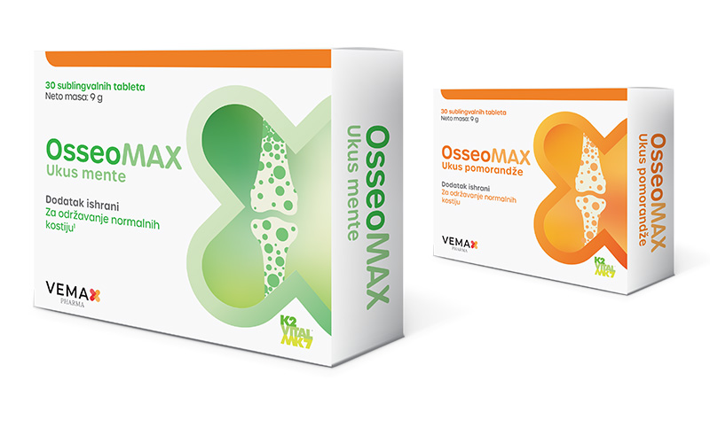 Osseomax 30 sublingvalnih tableta – ukus mente + Osseomax 30 sublingvalnih tabletaukus pomorandže 1+1 GRATIS