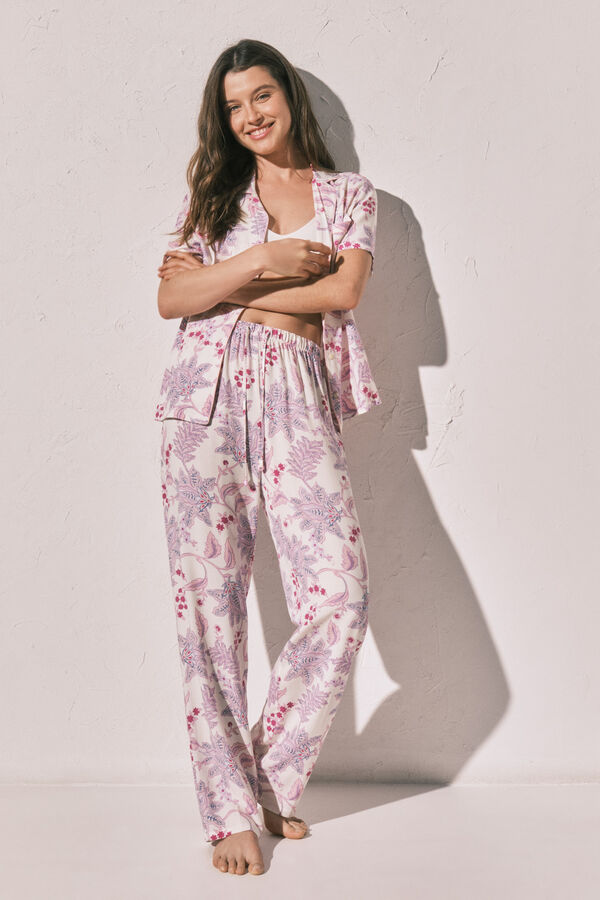 Pyjama lang Hemdlook Blumen Print