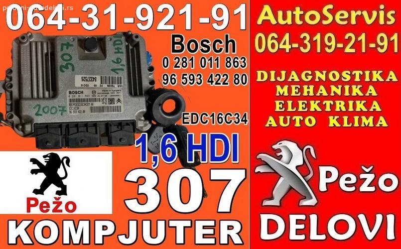 KOMPJUTER EDC16C34 PEŽO 307 1,6 HDI, BOSCH 0 281 011 863