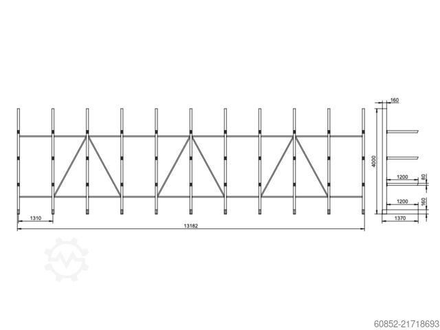 Regal za dugačku robu, konzolni regal
ca. 13,2 lfm. Kragarmregal | Höhe 4,0 m 120 cm Arme | 500 kg pro Arm Langgutrega