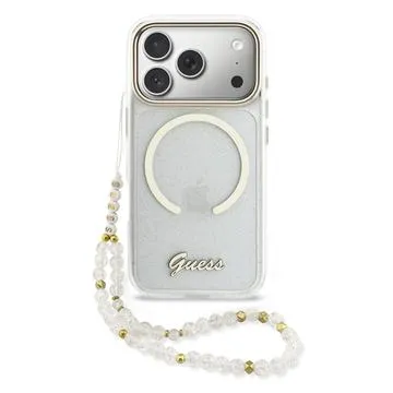 IPHONE 17 PRO MAX GUESS IML GLITTER SCRIPT STRAP CASE - MAGSAFE COMPATIBLE - TRANSPARENT