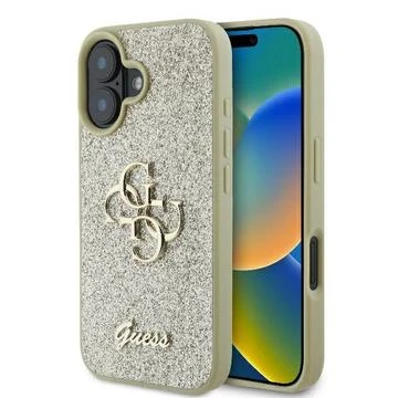 IPHONE 16 PLUS GUESS FIXED GLITTER 4G METAL LOGO MASKA - ZLATNA