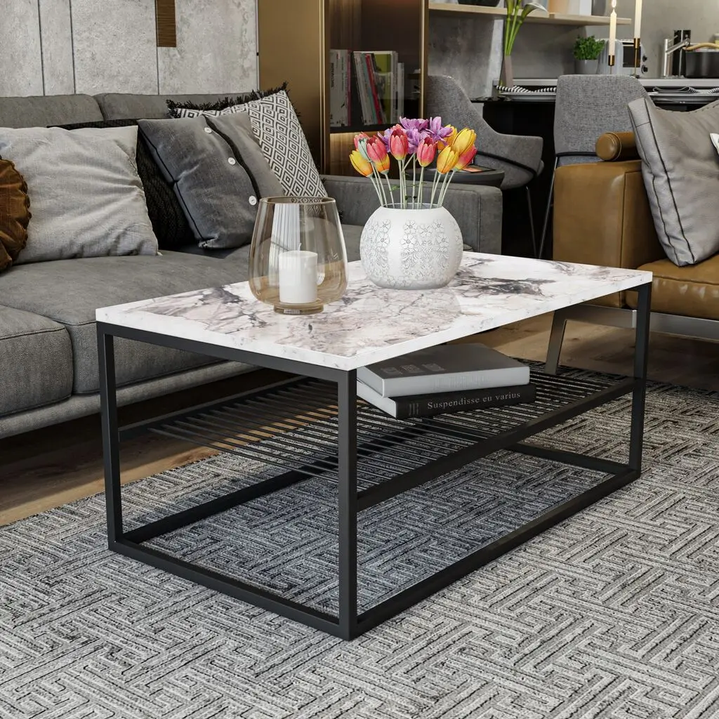 Hanah Home Asude Klub sto, 95x43x55cm, Belo-crni