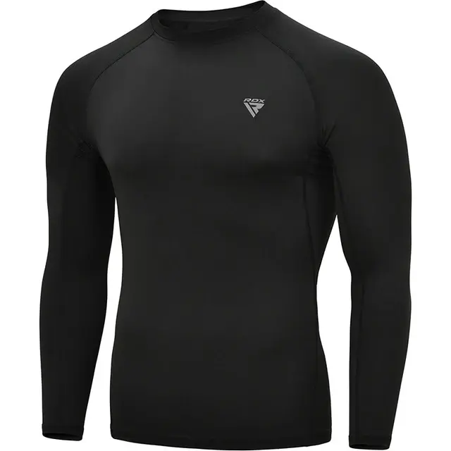 RDX Muška sportska kompresiona majica dugih rukava Rash guard T15, Crna