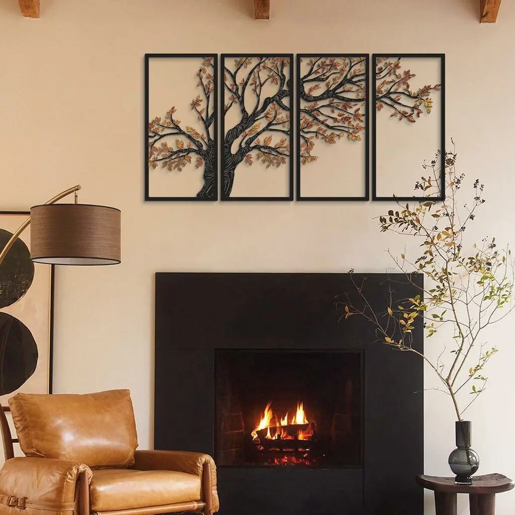 Wallity Set zidnih dekoracija Autumn Vibes-APT740 S, 48x98 cm, 1.2 mm, 4 komada, Crna